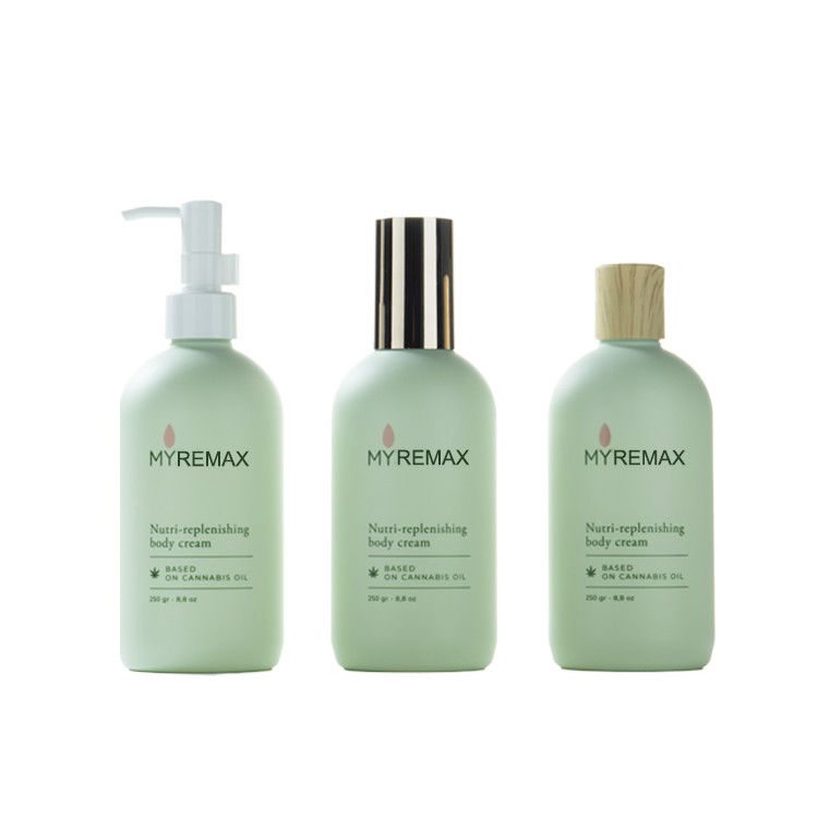 250ml Green Round-shouldered bottle smooth with white pump for shampoo ...